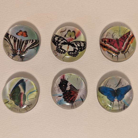 unbranded | Office | Six Butterfly Print Round Glass Magnets | Poshmark